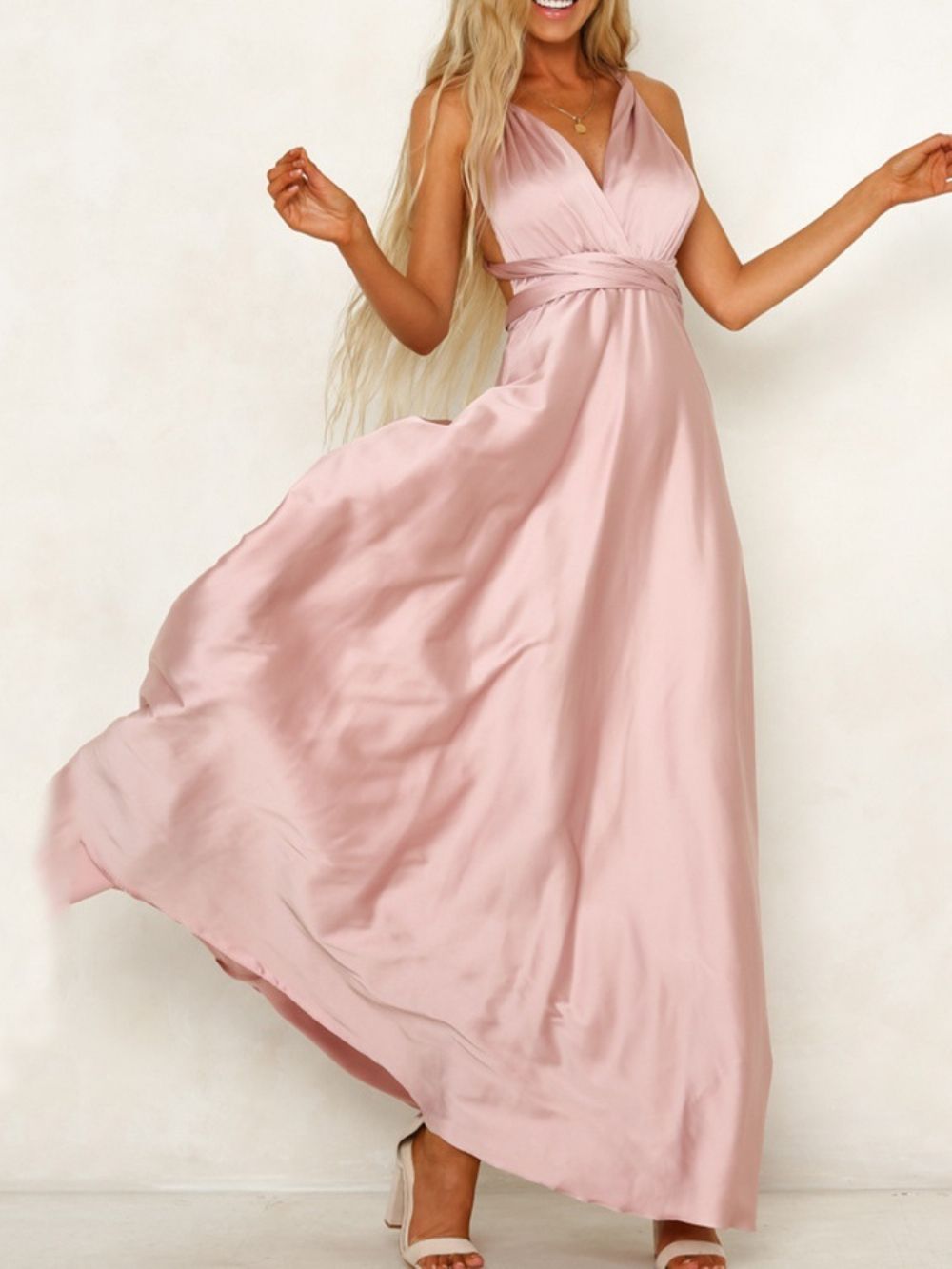 Vloerlengte Ruglooze V-Hals Effen Mode Maxi Jurk Bruiloft Gast Jurk | Jurken : Maxi Jurken ...