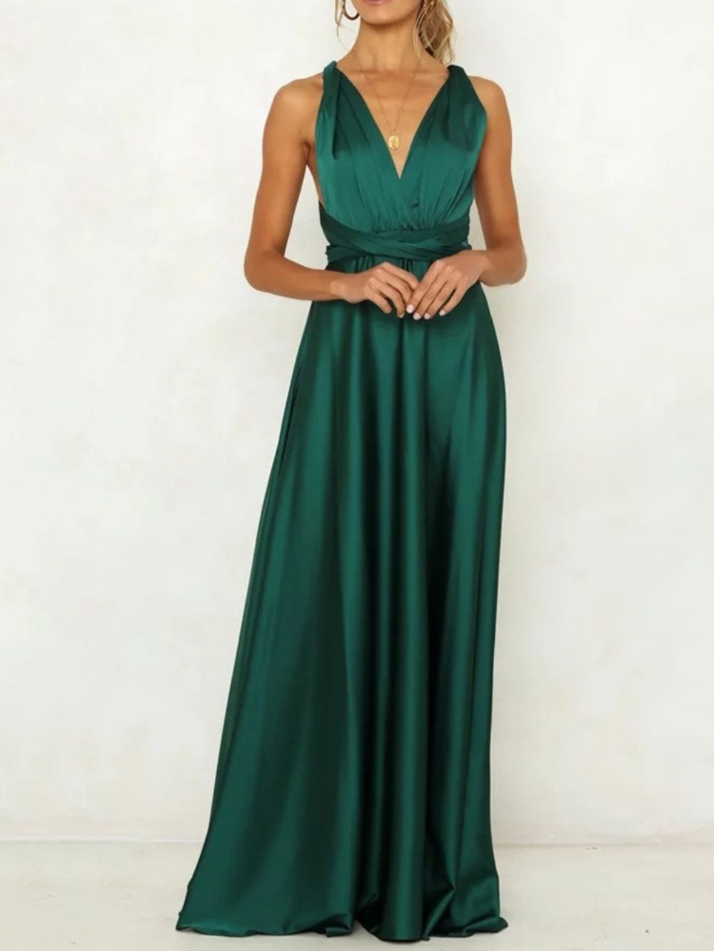 Vloerlengte Ruglooze V-Hals Effen Mode Maxi Jurk Bruiloft Gast Jurk | Jurken : Maxi Jurken ...